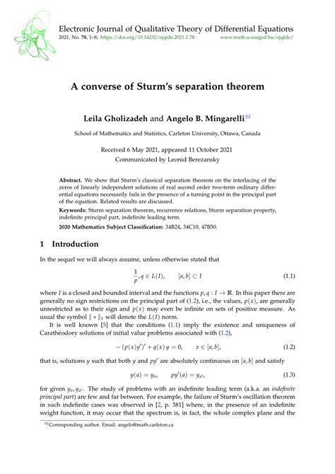 Pdf A Converse Of Sturms Separation Theorem