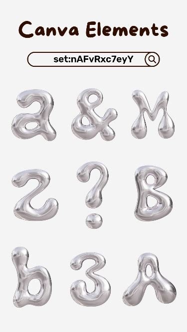 Canva Element 3d Liquid Chrome Letter And Number Free Download In