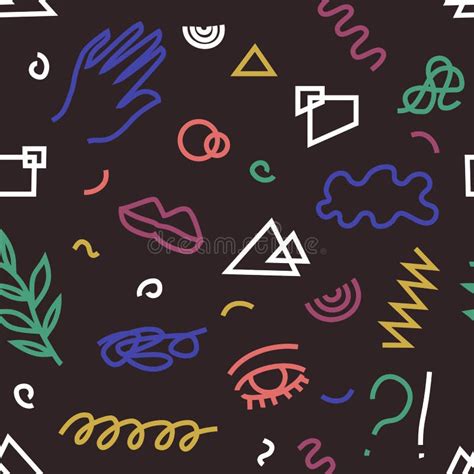 Mid Century Abstract Colorful Scribble Shapes Seamless Repeating