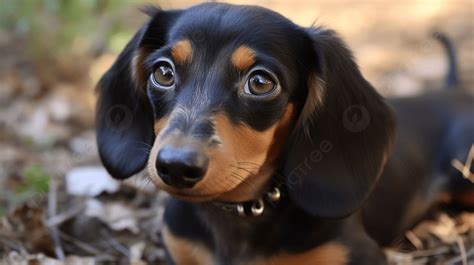 Cute Dachshund Puppy Showing Off On His Paw In The Woods Background