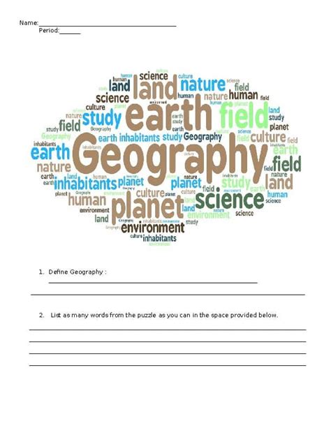 Geography Word Cloud Assignment Bellwork Introduction To Topic Sub