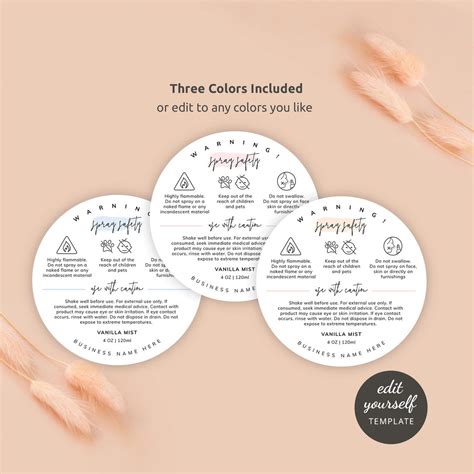 Room Spray Warning Label Template Editable Spray Bottle Etsy