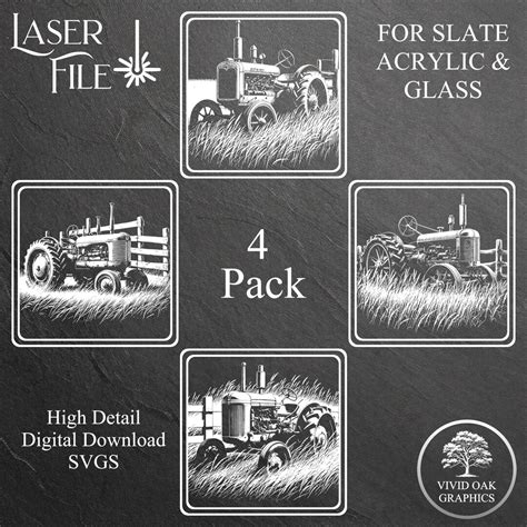 Vintage Tractor Bundle 4 Slate Engrave Files Svg Instant Digital