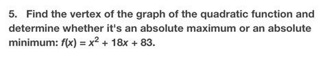 Solved Find The Vertex Of The Graph Of The Quadratic Chegg