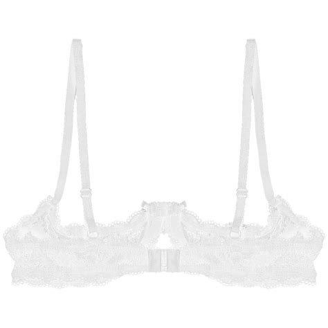 Sexy Women Sheer Lace 14 Cup Underwired Shelf Bra See Through Bralette