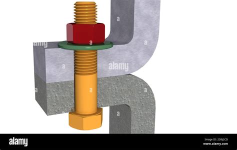 Assembly Of Two Components With Bolt Screw And Nut With Washer