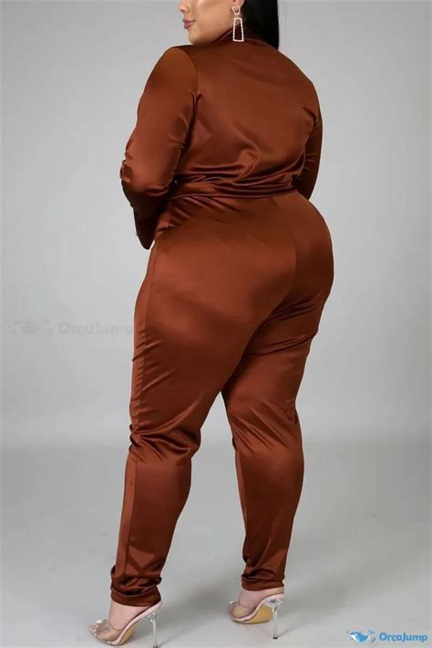 Orcajump Tibetan Blue Solid Turtleneck Plus Size Two Piece Set