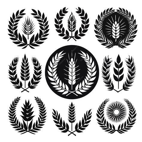 Vector Set Of Black And White Silhouette Circular Laurel Foliate