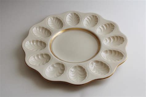 Vintage Lenox Deviled Egg Plate Serving Tray Ivory China W Plain Gold