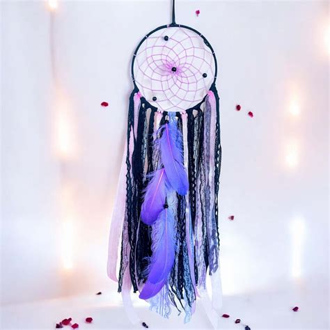 Pink And Purple Dream Catcher With Lace Feathers