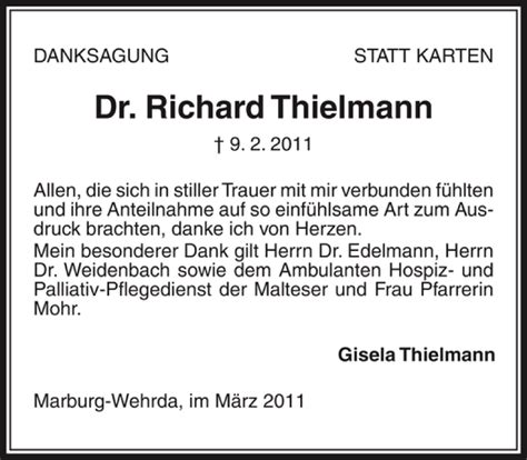 Traueranzeigen Von Dr Richard Thielmann Trauer Anzeigen De