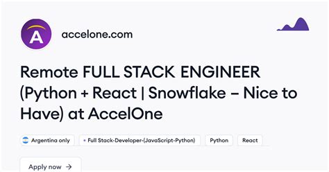 Accelone Hiring Full Stack Engineer Python React Snowflake Nice