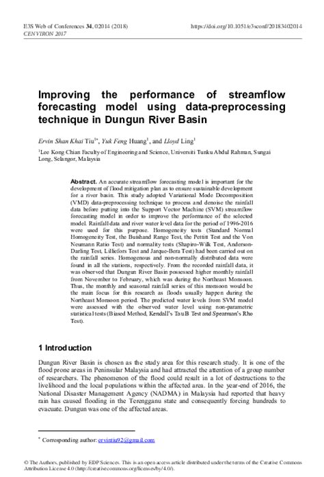 Pdf Improving The Performance Of Streamflow Forecasting Model Using Data Preprocessing
