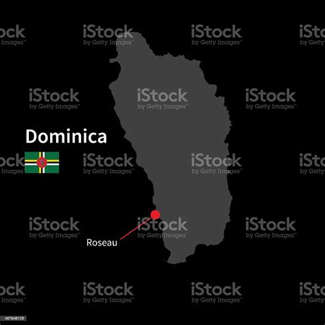 Vetores De Mapa Detalhado Do Capital De Roseau Dominica Com Bandeira E