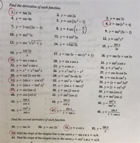 solved find the derivative of each function 1 y tan 3x 4