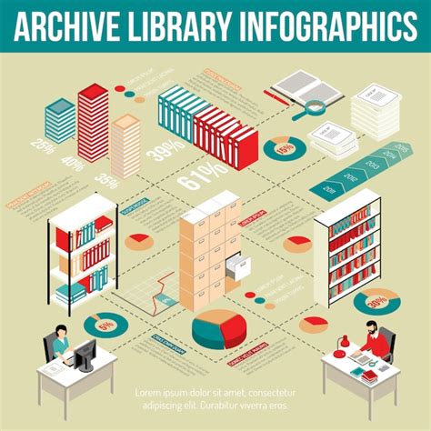 Archive Library Isometric Infographic Flowchart Poster Vector Free