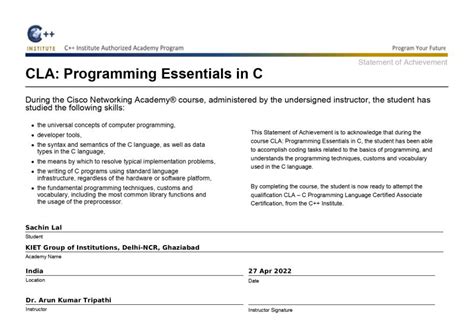 Certificateofcompletion Clanguage Cisco Cisconetworkingacademy