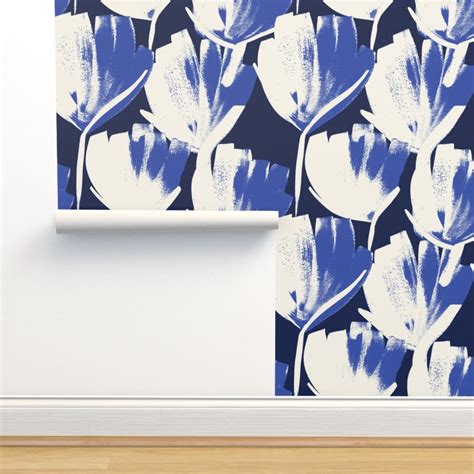 Watercolor Floral Wallpaper Jumbo Indigo Flowers By Etsy