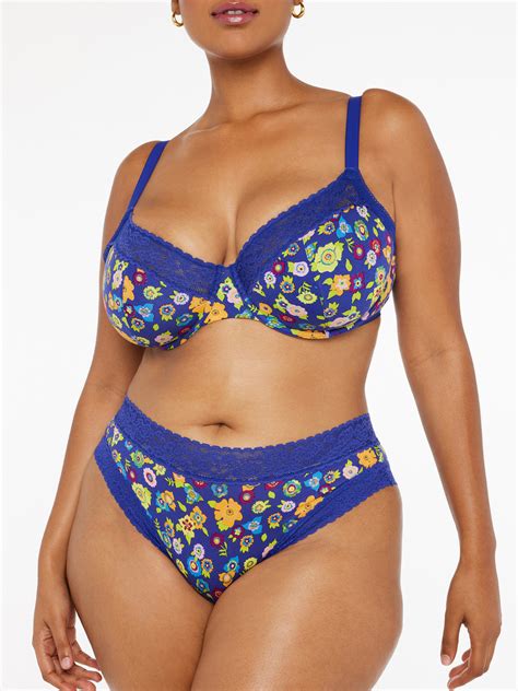 Cotton Essentials Lace Trim Cheeky Knickers In Multi And Purple Savage