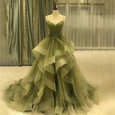 Luxurious Olive Green Layered Gown For Women On Luulla