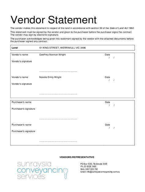 Fillable Online Vendor Statement Sample Clauses Fax Email Print Pdffiller