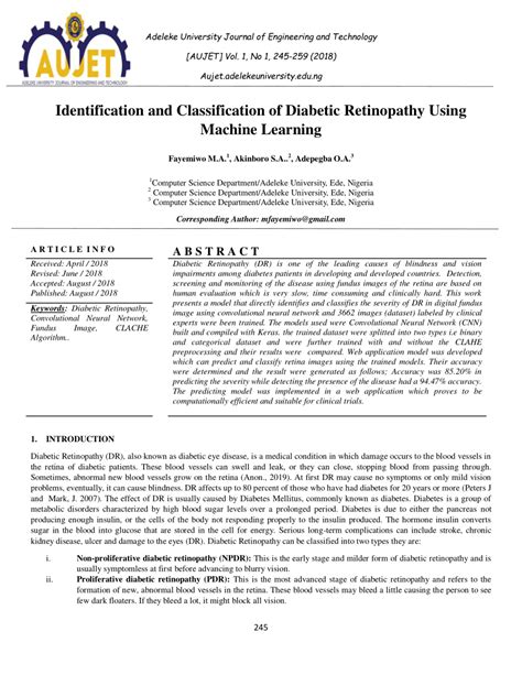 Pdf Identification And Classification Of Diabetic Retinopathy Using