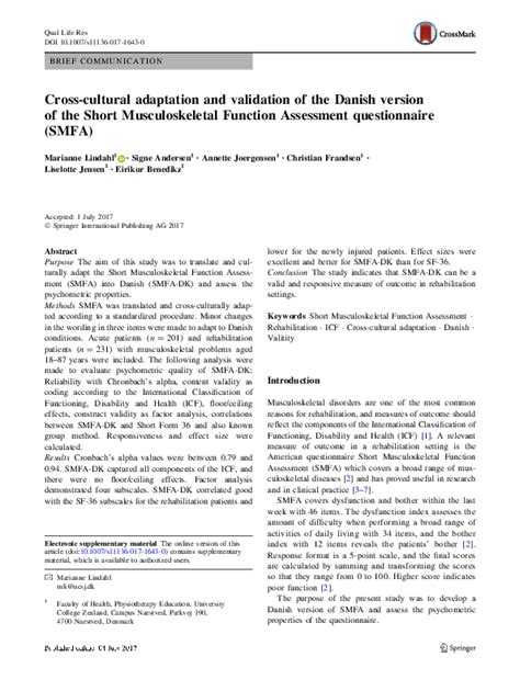 Pdf Cross Cultural Adaptation And Validation Of The Danish Version Of