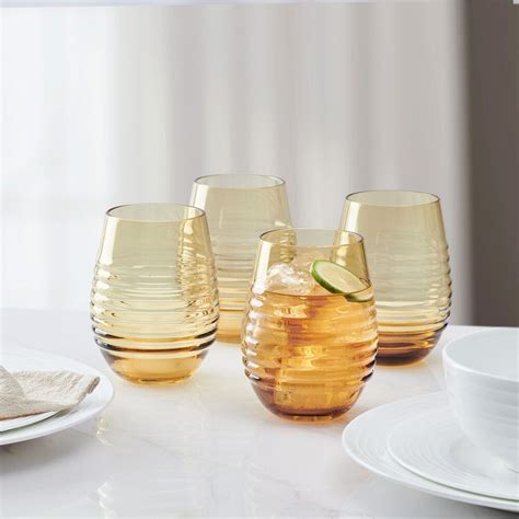 Ciara Amber Set Of 4 Stemless Wine Glasses Mikasa