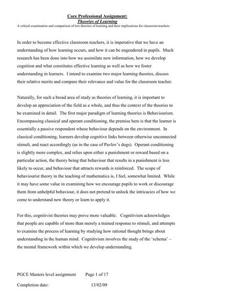 Pdf Core Professional Assignment Theories Of Learning A · Pdf