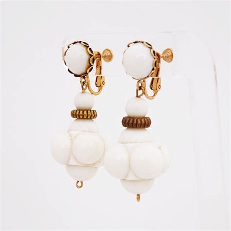 White Plastic Drop Statement Earrings 1960s Gem