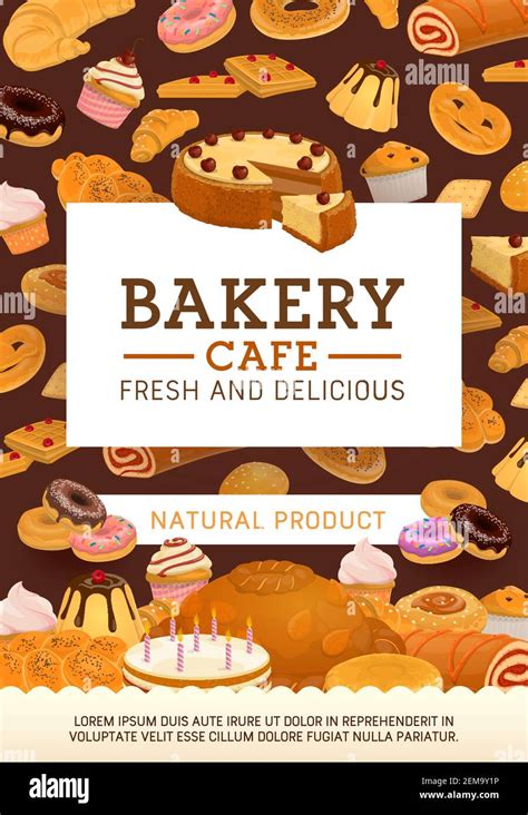 Bakery Shop Vector Poster Cafe Sweet Desserts And Cafeteria Pastry