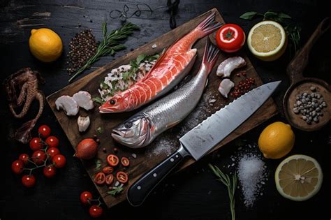 Seafood Black Background Black Premium Ai Generated Image