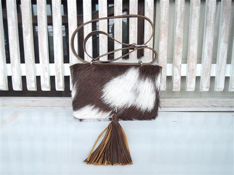 Small Cowhide Purse Brown White Cowhide Bags Fur Bag Leather Clutch