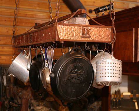 Rustic Lighted Hanging Pot Rack Shelly Lighting