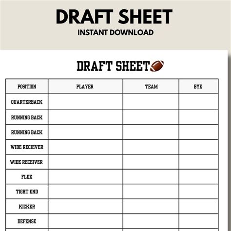 Nfl 2025 2026 Fantasy Football Draft Sheet Etsy New Zealand
