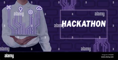 Writing Displaying Text Hackathon Internet Concept Event Where Large Number Of People Engage In