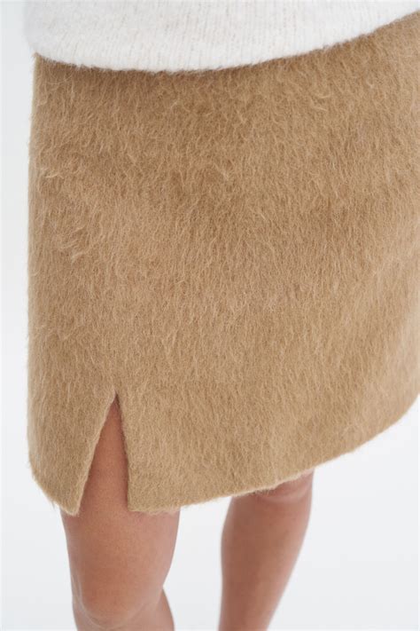 Hairy Wool Blend Mini Skirt Dark Beige Filippa K