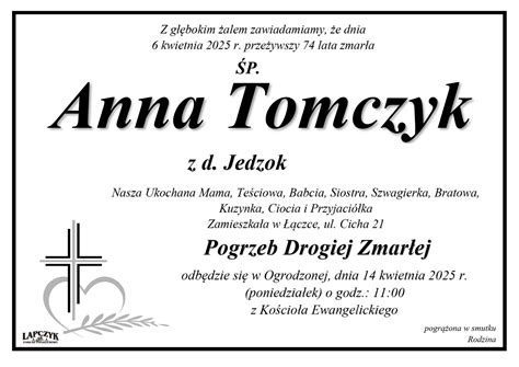 Zmarła Śp Anna Tomczyk Z D Jedzok