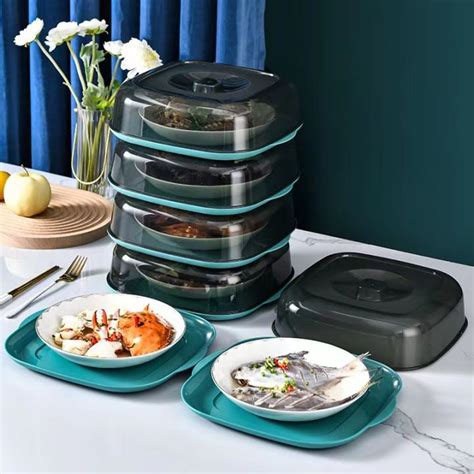 Stackable Plastic Square Serving Tray With Cover Food Container Storage