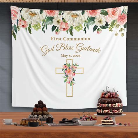 Pink Floral Girl Baptism Backdrop Pink Flower Baptism Decoration