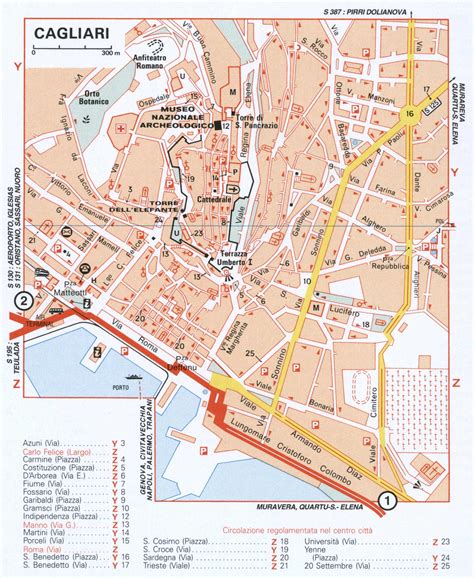 Cagliari Map With Attractions Tourist Map Of Cagliari Italy