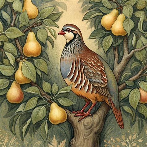 A Regal Partridge In A Lush Pear Tree Medievally Ai Art