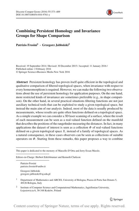 Combining Persistent Homology And Invariance Groups For Shape Comparison Request Pdf