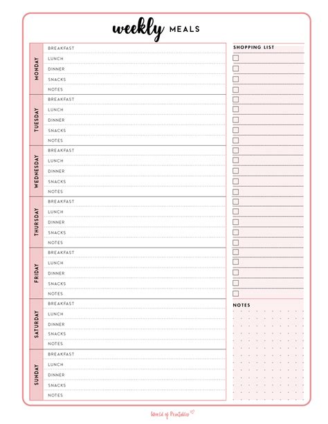 Weekly Meal Planner Template Artofit