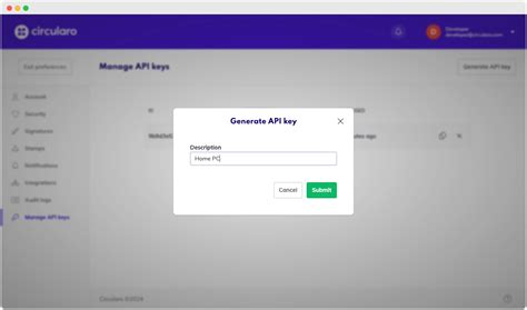 managing api keys via user interface