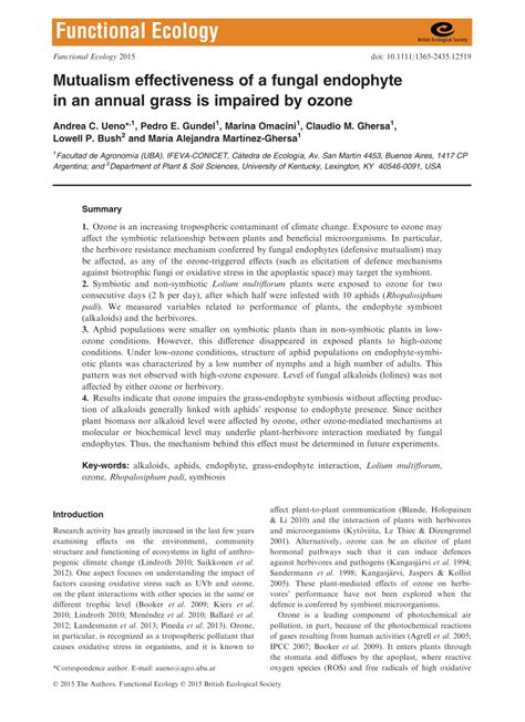 Pdf Mutualism Effectiveness Of A Fungal Endophyte In An Annual Grass