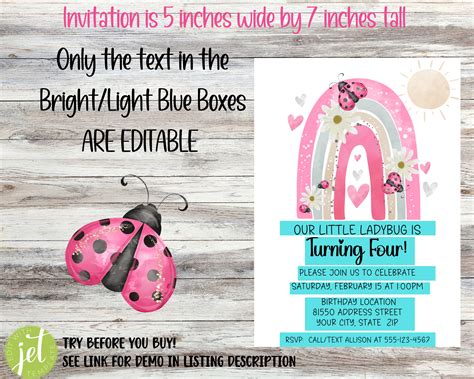Editable Ladybug Invitation Ladybug Birthday Invitation Our Little Lady Invitation Girls