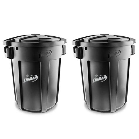 Libman High Power Heavy Duty 32 Gal Black Round Vented Trash Can With