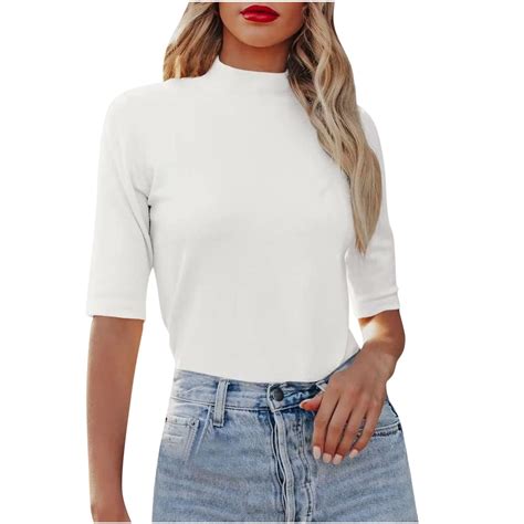Rqyyd Womens Short Sleeve Mock Turtleneck Tunic Tops Casual Summer