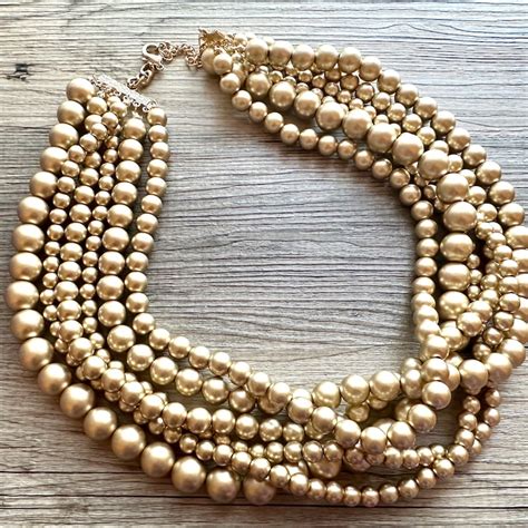 Gold Bead Necklace Etsy
